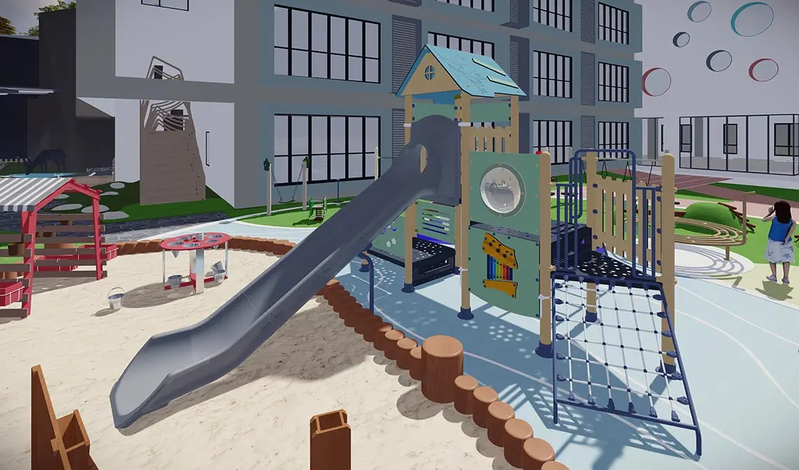 TREVOR Themed Park Playground With Plastic Slide - Cowboy Playground